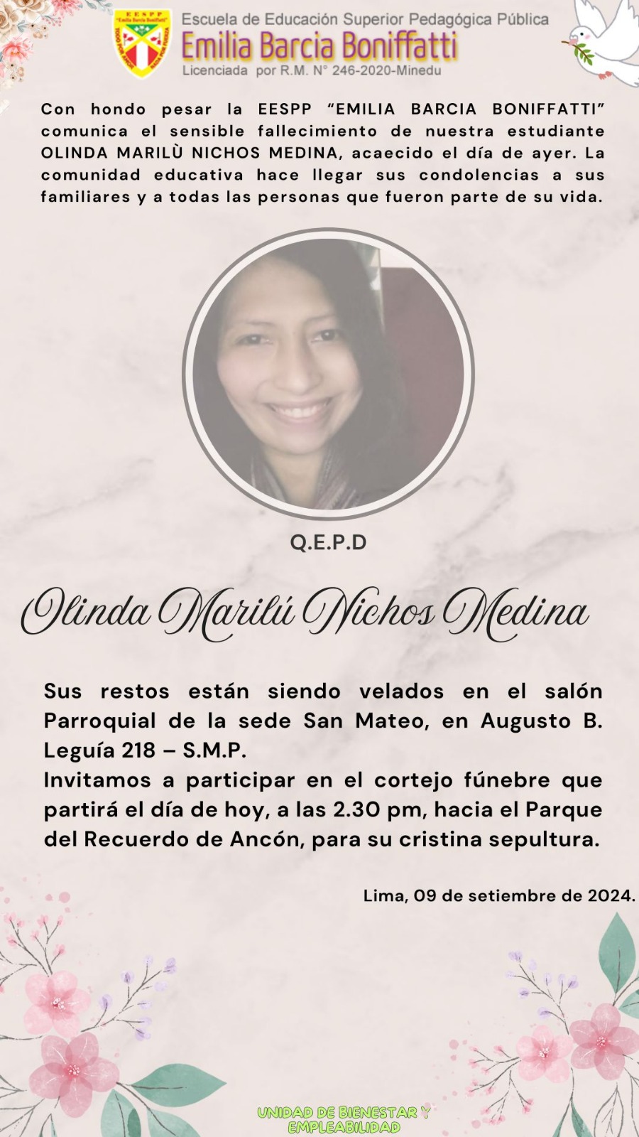 Comunicado de Condolencias Por fallecimiento